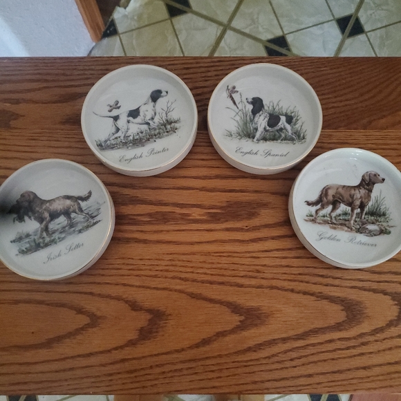 Art | Vintage Hunting Dog Porcelain Coaster Serve Dish Set Of 4 | Poshmark